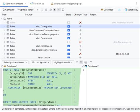Compare And Update Database Schemas Jetbrains Rider Documentation