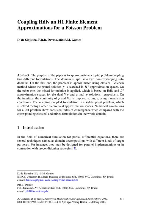 Pdf Coupling Hdiv An H1 Finite Element Approximations For A Poisson