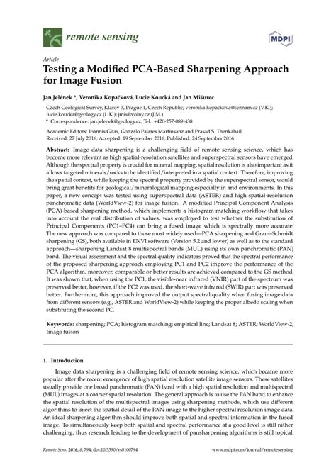 Pdf Testing A Modified Pca Based Sharpening Approach For Image Fusion