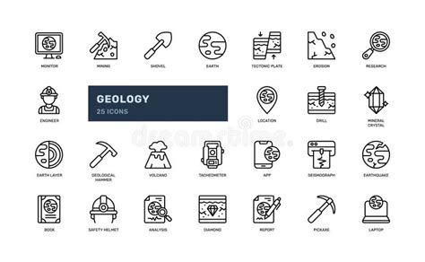 Geology Engineer Geodesy Earth Layer Technology Research Detailed Outline Line Icon Set Stock