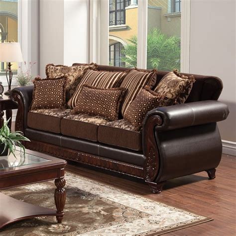 Leather Sofa With Carved Wood Trim Cabinets Matttroy