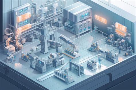 Futuristic Factory With Robots And Advanced Machinery Manufacturing High Tech Products Stock