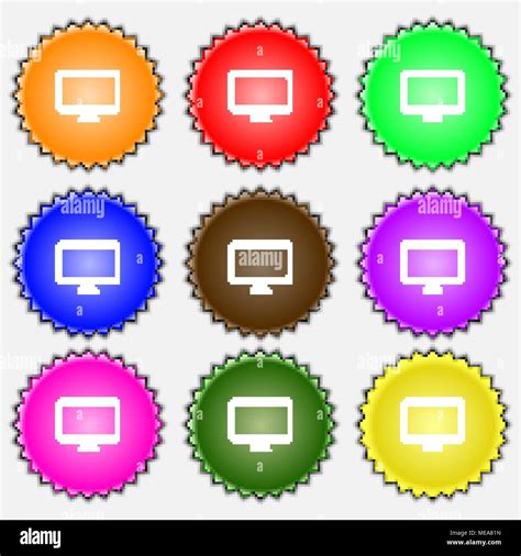 Computer Widescreen Monitor Icon Sign A Set Of Nine Different Colored Labels Vector