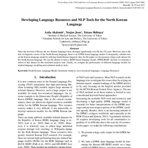Developing Language Resources And Nlp Tools For The North Korean Language Acl Anthology