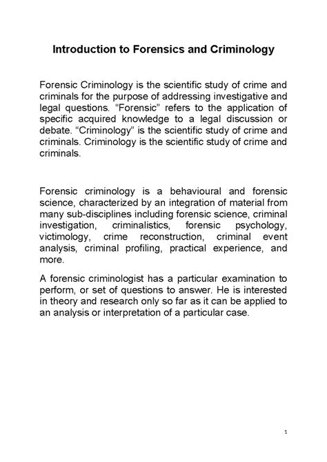 Forensic Criminology Notes Introduction To Forensics And Criminology Forensic Criminology Is