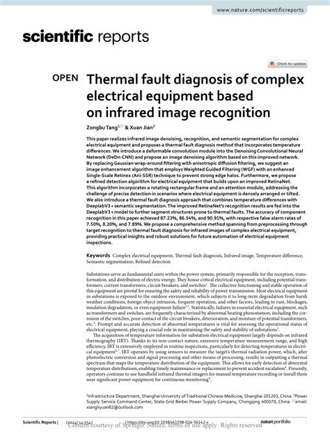 Pdf Thermal Fault Diagnosis Of Complex Electrical Equipment Based On Infrared Image Recognition