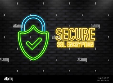 Neon Icon Ssl Encryption Secure Badge On White Background Green Banner Vector Illustration