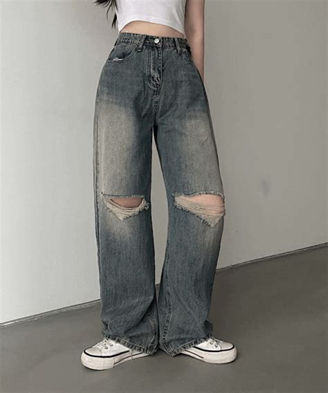 ~2xl 숏and롱y2k색감깡패 얇은 무파진 빈티지 무릎 구제 워싱 찢청 롱 와이드 하이웨스트 키작녀 키큰녀 기장선택 빅사이즈 데님 팬츠 에이블리