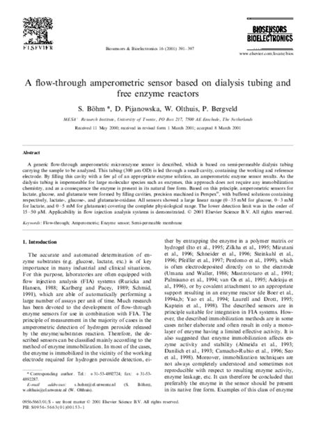 Pdf A Flow Through Amperometric Sensor Based On Dialysis Tubing And Free Enzyme Reactors