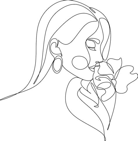 Premium Vector Abstract Face With Flowers By One Line Vector Drawing Portrait Minimalistic Style