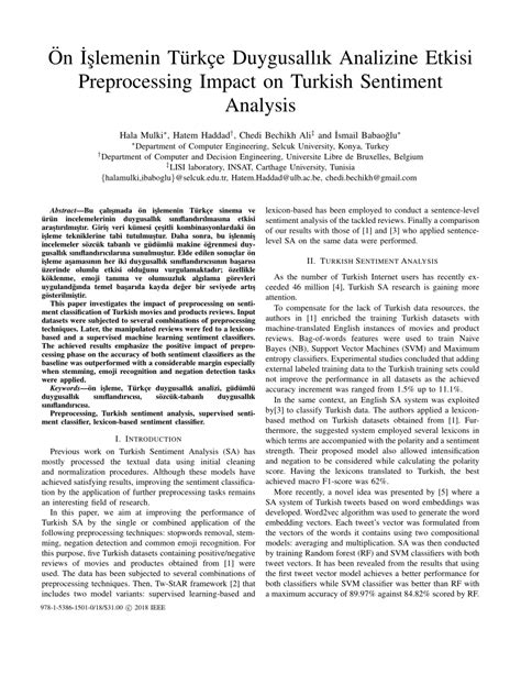 Pdf Preprocessing Impact On Turkish Sentiment Analysis