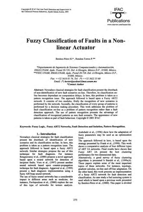 Pdf Fuzzy Classification Of Faults In A Non Linear Actuator