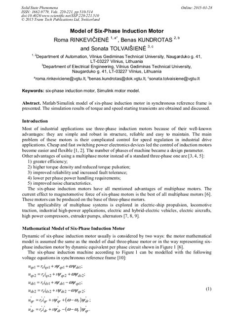 Model Of Six Phase Induction Motor Scientificnet