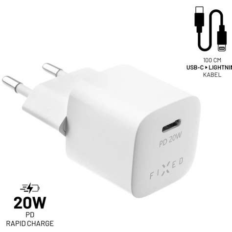 Fixed Mini Usb C Travel Charger Usb Clightning Cable 20w White