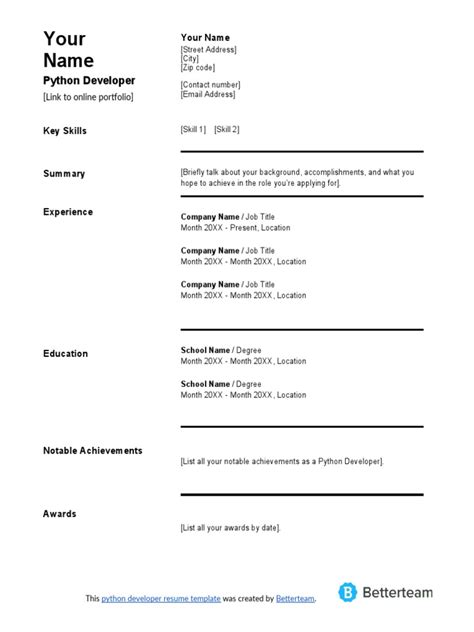 Python Developer Resume Template Download 20200630 Pdf