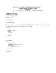 Assignment CSCI Docx JOHN JAY COLLEGE OF CRIMINAL JUSTICE CUNY West Th St New