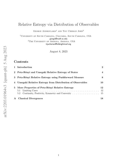 Pdf Relative Entropy Via Distribution Of Observables