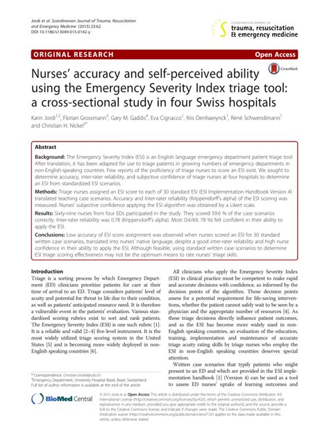 Pdf Nurses Accuracy And Self Perceived Ability Using The Emergency Severity Index Triage Tool