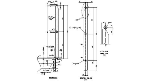 Handrail Post Section Detailed Plans Are Given In This 2d Autocad Dwg Drawing Download The Free
