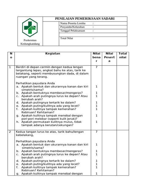 Penilaian Pemeriksaan Sadari Payudara Pdf