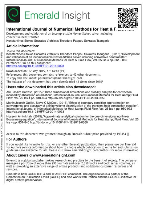 Pdf Development And Validation Of An Incompressible Navier Stokes Solver Including Convective