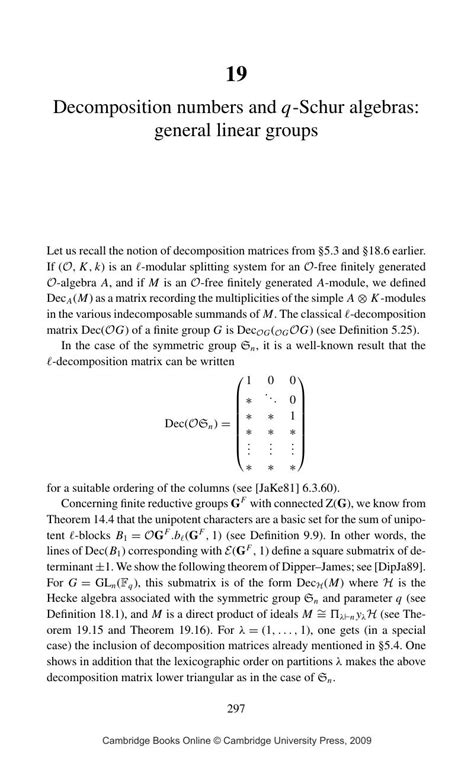 Decomposition Numbers And Q Schur Algebras General Linear Groups Chapter 19 Representation