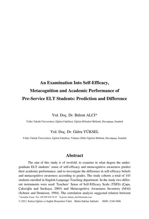 Pdf An Examination Into Self Efficacy Metacognition And Academic