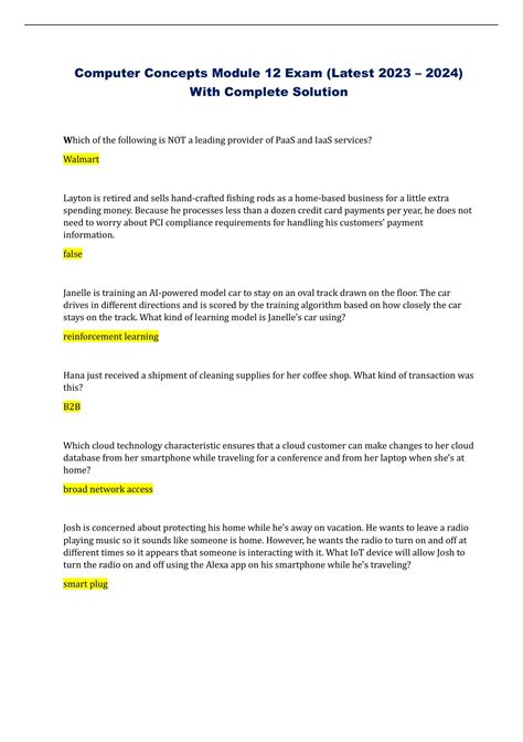 Computer Concepts Module 12 Exam Latest 2023 2024 With Complete