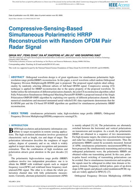 Pdf Compressive Sensing Based Simultaneous Polarimetric Hrrp