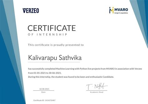 Sathvika Kalivarapu On Linkedin Verzeo Machine Learning With Python