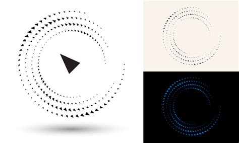 하프톤 삼각형은 원 형태로 되어 있습니다 둥근 로고 또는 아이콘 벡터 프레임을 디자인 요소로 지정합니다 가운데는 반복되는 요소입니다 0명에 대한 스톡 벡터 아트 및 기타