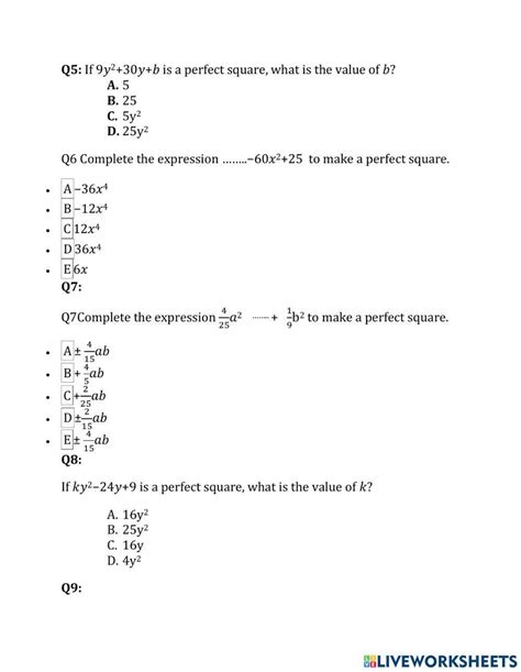 Free Perfect Square Trinomial Worksheet Download Free Perfect Square