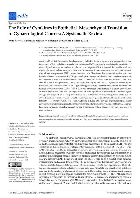 Pdf The Role Of Cytokines In Epithelial‒mesenchymal Transition In Gynaecological Cancers A