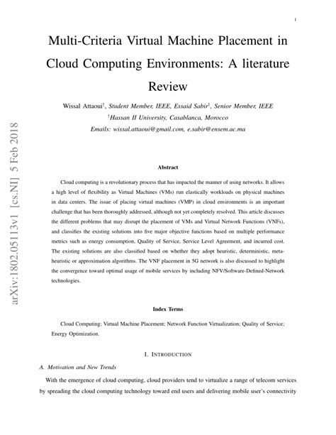Pdf Multi Criteria Virtual Machine Placement In Cloud Computing Environments A Literature Review