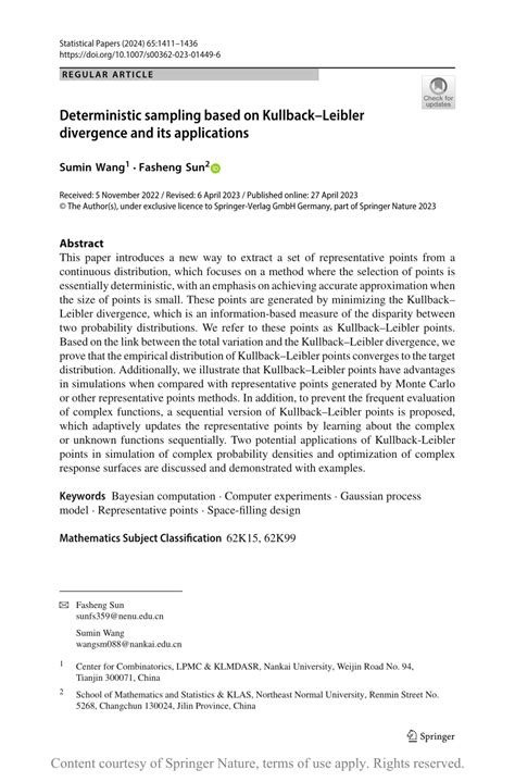 Deterministic Sampling Based On Kullbackleibler Divergence And Its