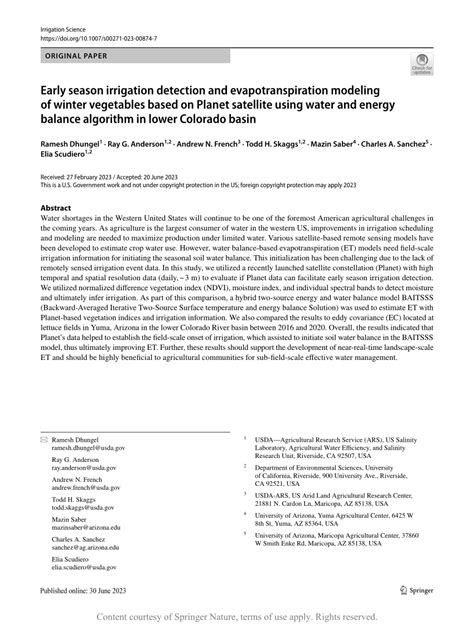 Early Season Irrigation Detection And Evapotranspiration Modeling Of Winter Vegetables Based On