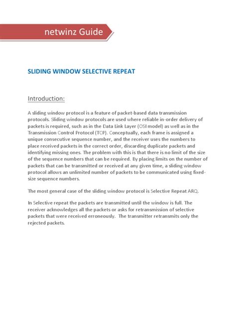 Sliding Window Selective Repeat Netwinz Pdf Transmission Control