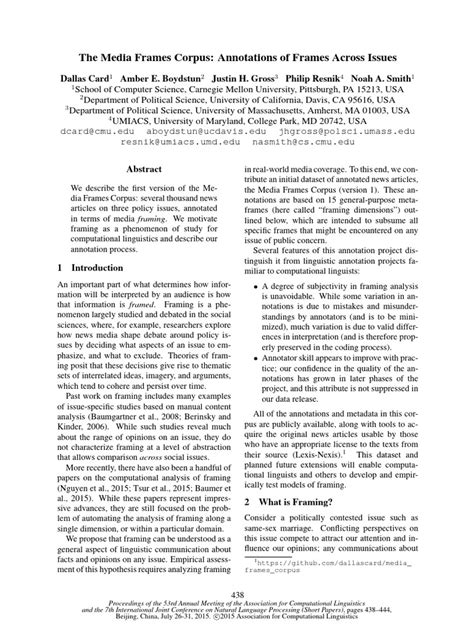 Media Framing Annotations Corpus Pdf