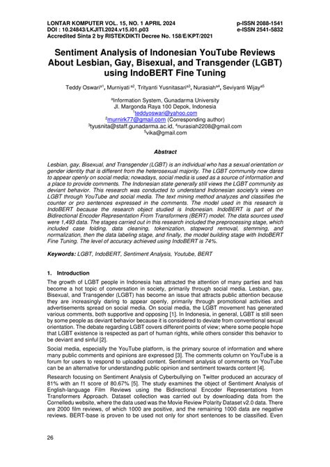 PDF Sentiment Analysis Of Indonesian Youtube Reviews About Lesbian Guy Bisexual And