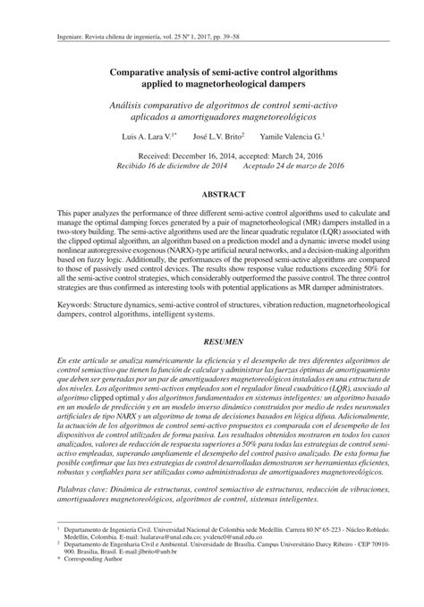 Pdf Comparative Analysis Of Semi Active Control Algorithms Applied To Magnetorheological Dampers