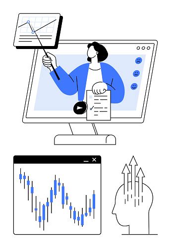 그래프 분석 비디오 학습 및 성장 마인드셋 일러스트레이션을 사용한 온라인 비즈니스 프레젠테이션 개념에 대한 스톡 벡터 아트 및 기타 이미지 Istock