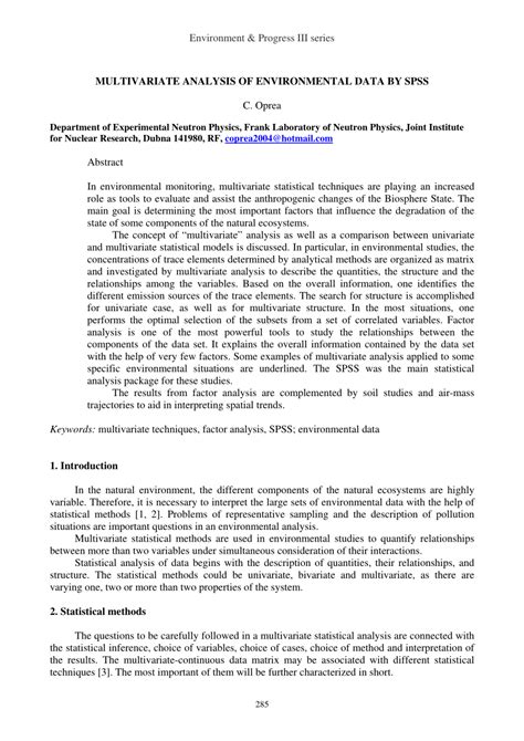 Pdf Multivariate Analysis Of Environmental Data By Spss