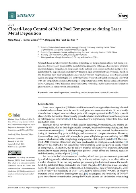Pdf Closed Loop Control Of Melt Pool Temperature During Laser Metal Deposition