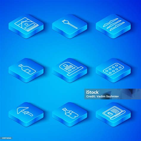 세트 라인 실로시빈 버섯 봉 흡연 마리화나 알약 물집 팩 코카인 헤로인 약물 알코올 음료 병 담배 상자 및 구매 약물 온라인 노트북 아이콘 벡터 3차원 형태에 대한 스톡