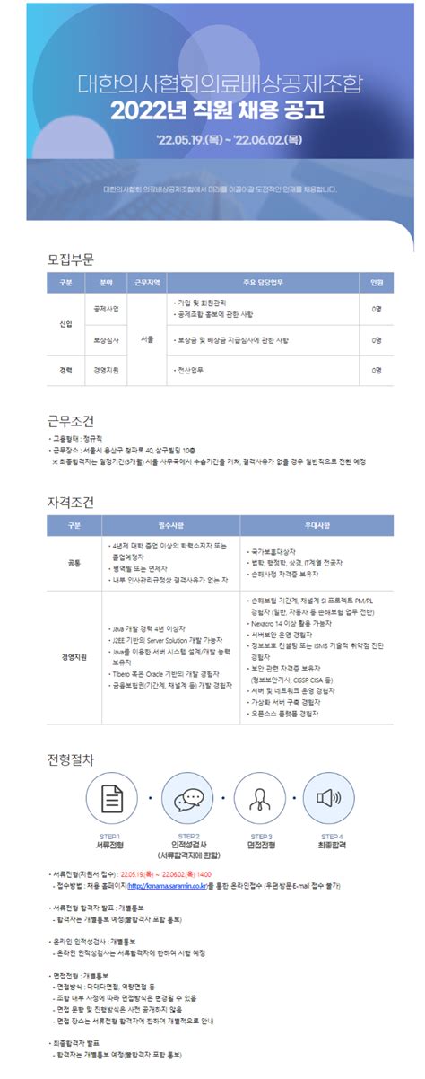 2022년 직원 채용 공고 공제사업 보상심사 전산 공모전 대외활동 링커리어