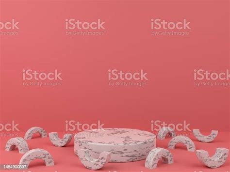 제품 디스플레이를 위한 빨간색 배경의 3d 미니멀리스트 대리석 연단 빈 연단이 있는 파스텔 색 배경 0명에 대한 스톡 사진 및