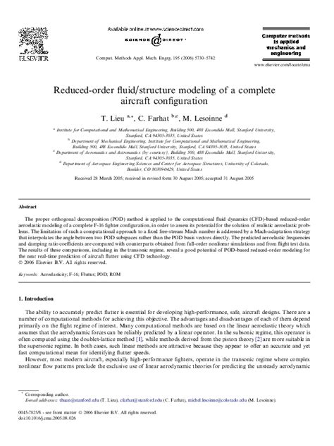 Pdf Reduced Order Fluid Structure Modeling Of A Complete Aircraft