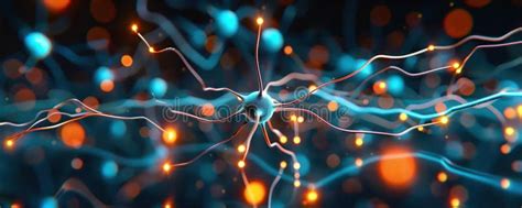 A Vibrant Network Of Glowing Neurons In Shades Of Blue And Orange Depicting Neural Connections