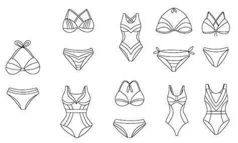 Colección De Trajes De Baño Femeninos En Estilo Doodle Arte Vectorial