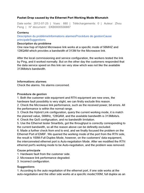 Packet Drop Caused By The Ethernet Port Working Mode Mismatch Pdf